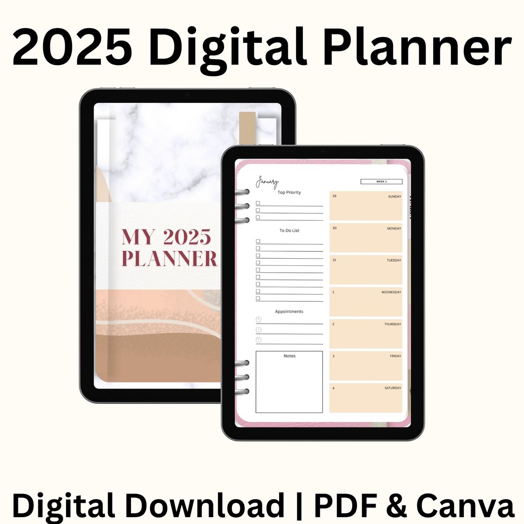 2025 Digital Planner | Canva | Year Calendar | Monthly Calendar | Notes ...