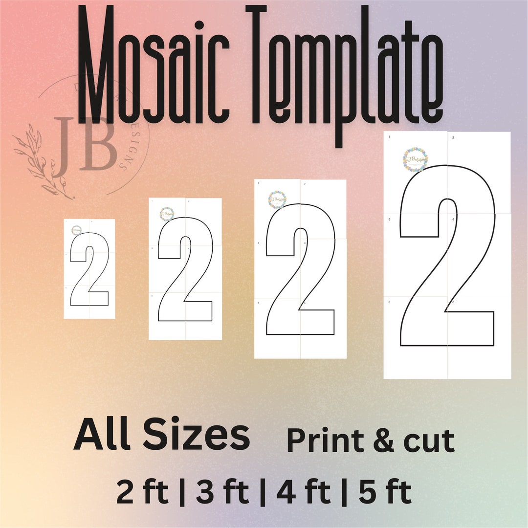 Mosaic Number 2, TWO Mosaic Template, 2ft, 3ft, 4ft, 5ft, Digital ...