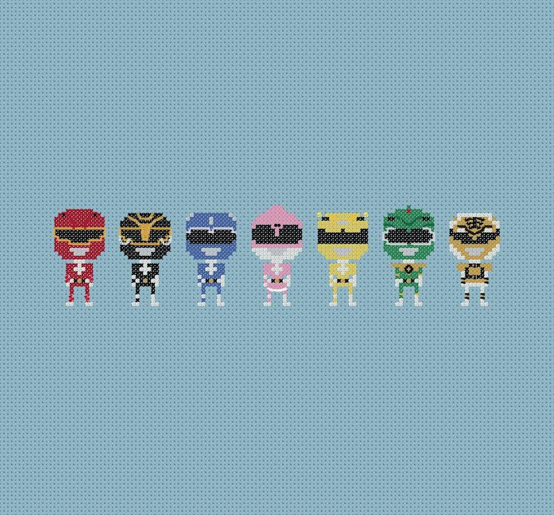 Powerful Hero Ranger Chibi Cross Stitch Pattern, 90s Fan Art Embroidery ...