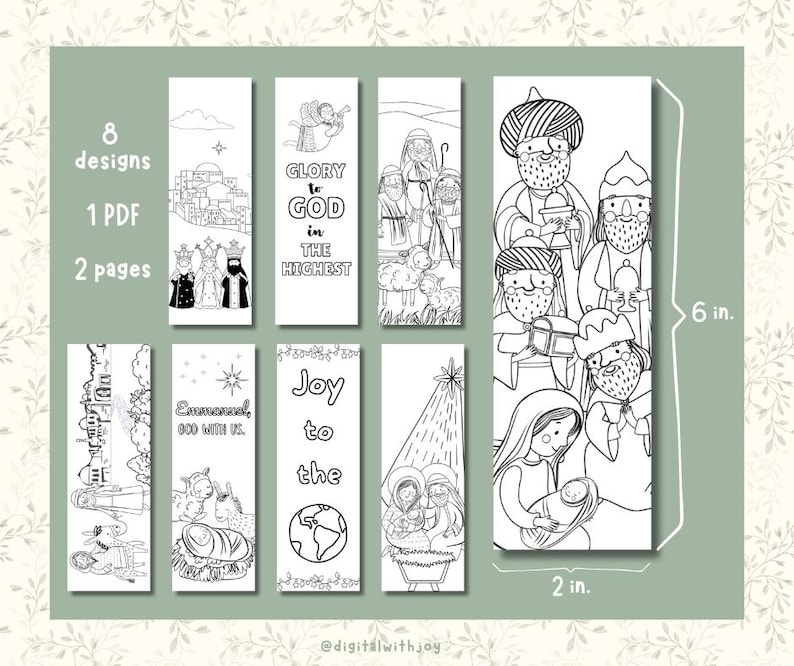 8 Nativity Coloring Bookmarks, Christmas Gift for Kids and Family ...