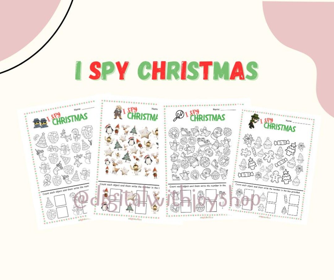 4 I Spy Christmas Worksheets, Printable Christmas Activity for Kids, I ...