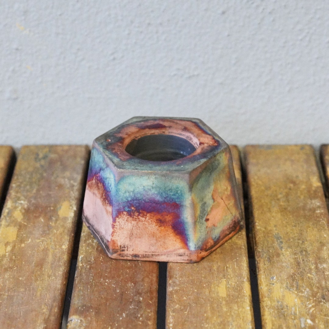 3 Inch Wide Raku Pottery Tealight, Candle and Incense Ceramic Holder ...