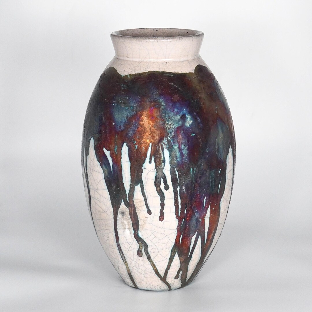 13.5 Inch Limited Edition Raku Pottery Oval Vase collectible Handmade ...