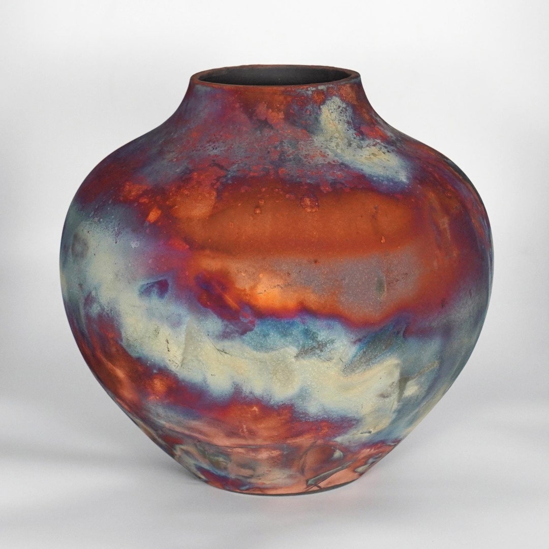 13 Inch Raku Pottery Issho Vase Collectible Handmade Ceramic Home Decor ...