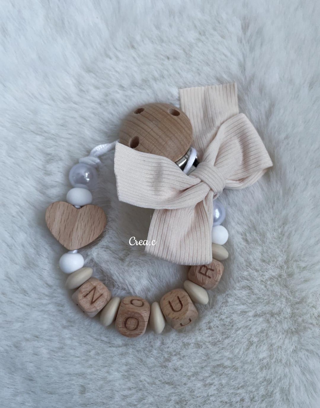 Ribbed Beige Ribbon Pacifier Clip and Wooden Heart to Personalize - Etsy