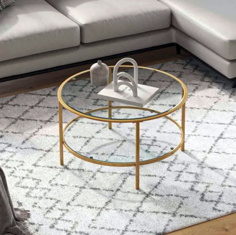 Ruuby Studios Luxury Mid-century Round Gold Modern Two-tiered Shelf ...