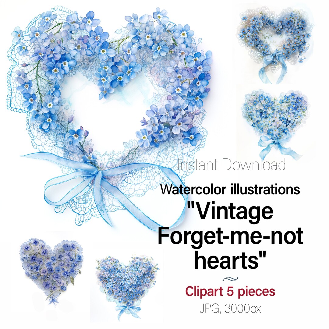 Forget-me-not Vintage Watercolor Flower Heart. Valentines Day Card ...