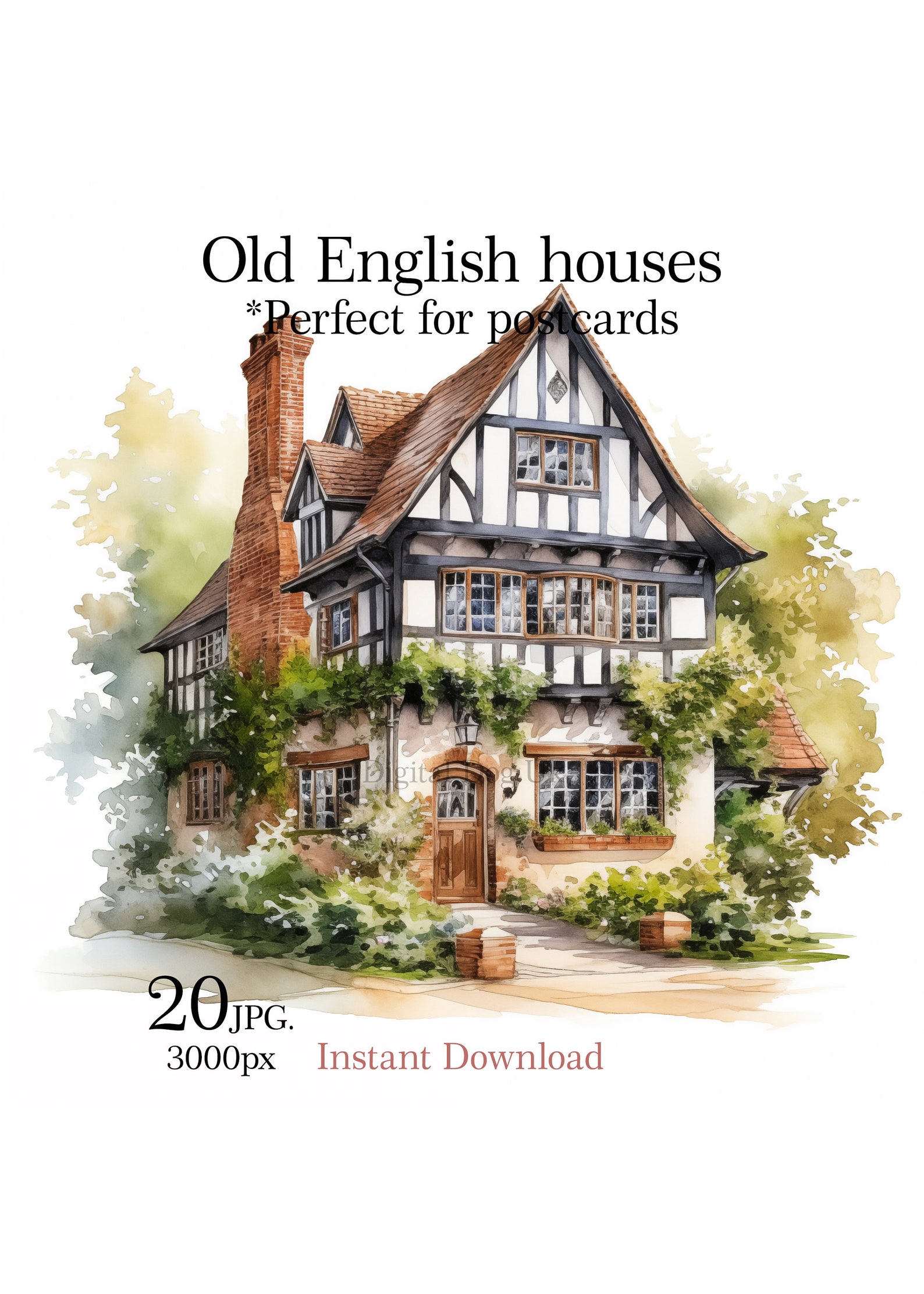 Old English Houses Clipart Watercolor London, Tudor, Britain, Half ...