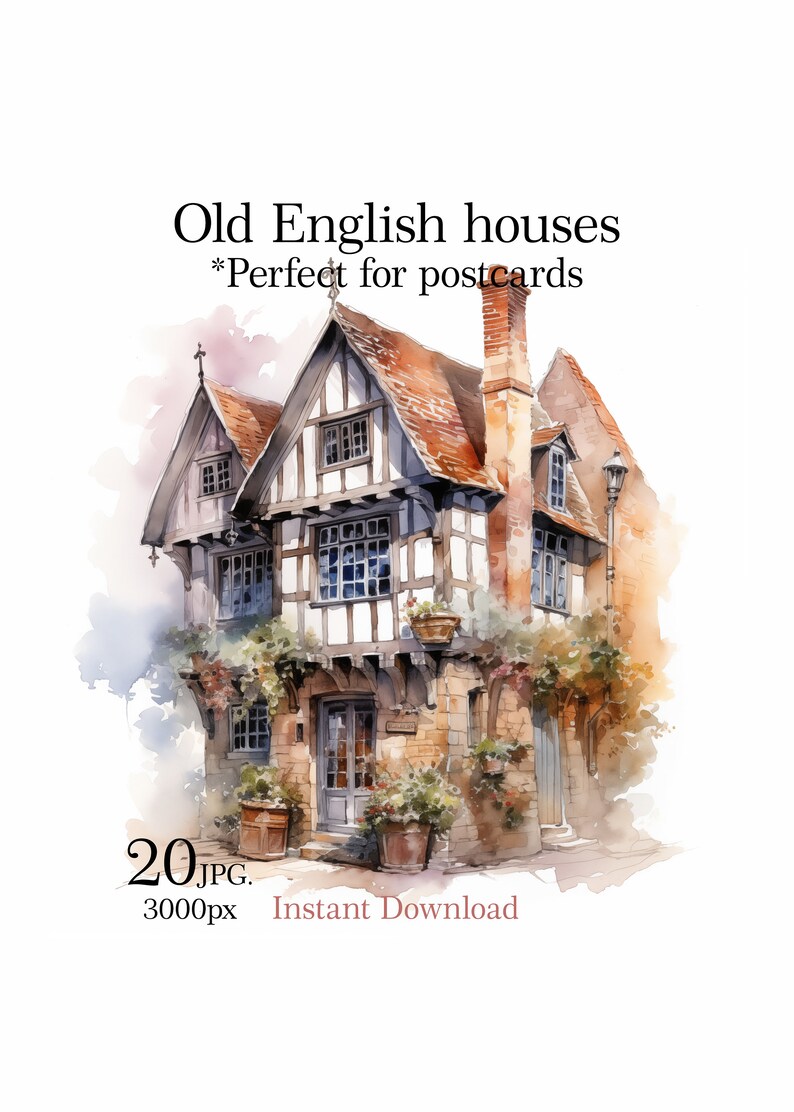 Old English Houses Clipart Watercolor London, Tudor, Britain, Half ...