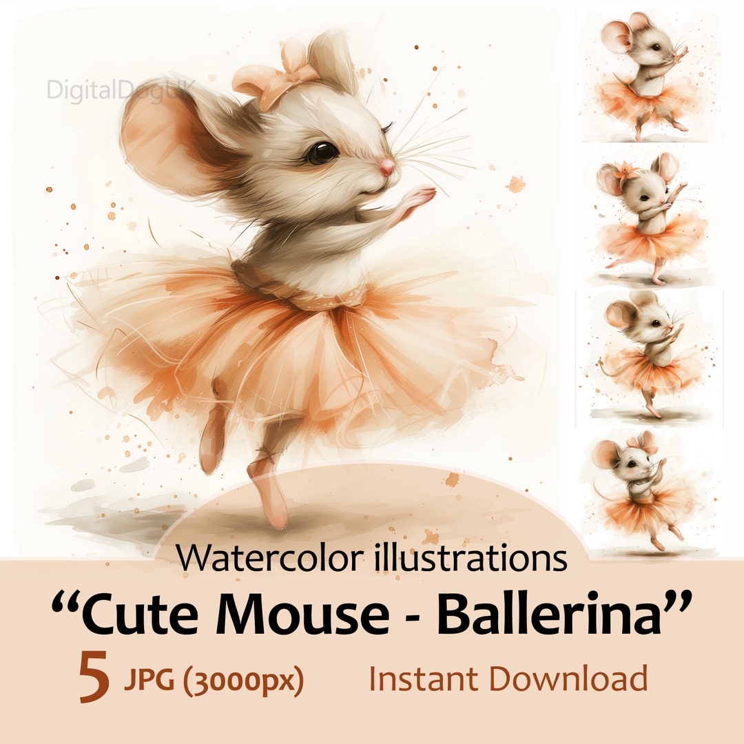 Watercolor Bundle Mouse Dancing Ballerina, Mouse Card Craft, Children's ...