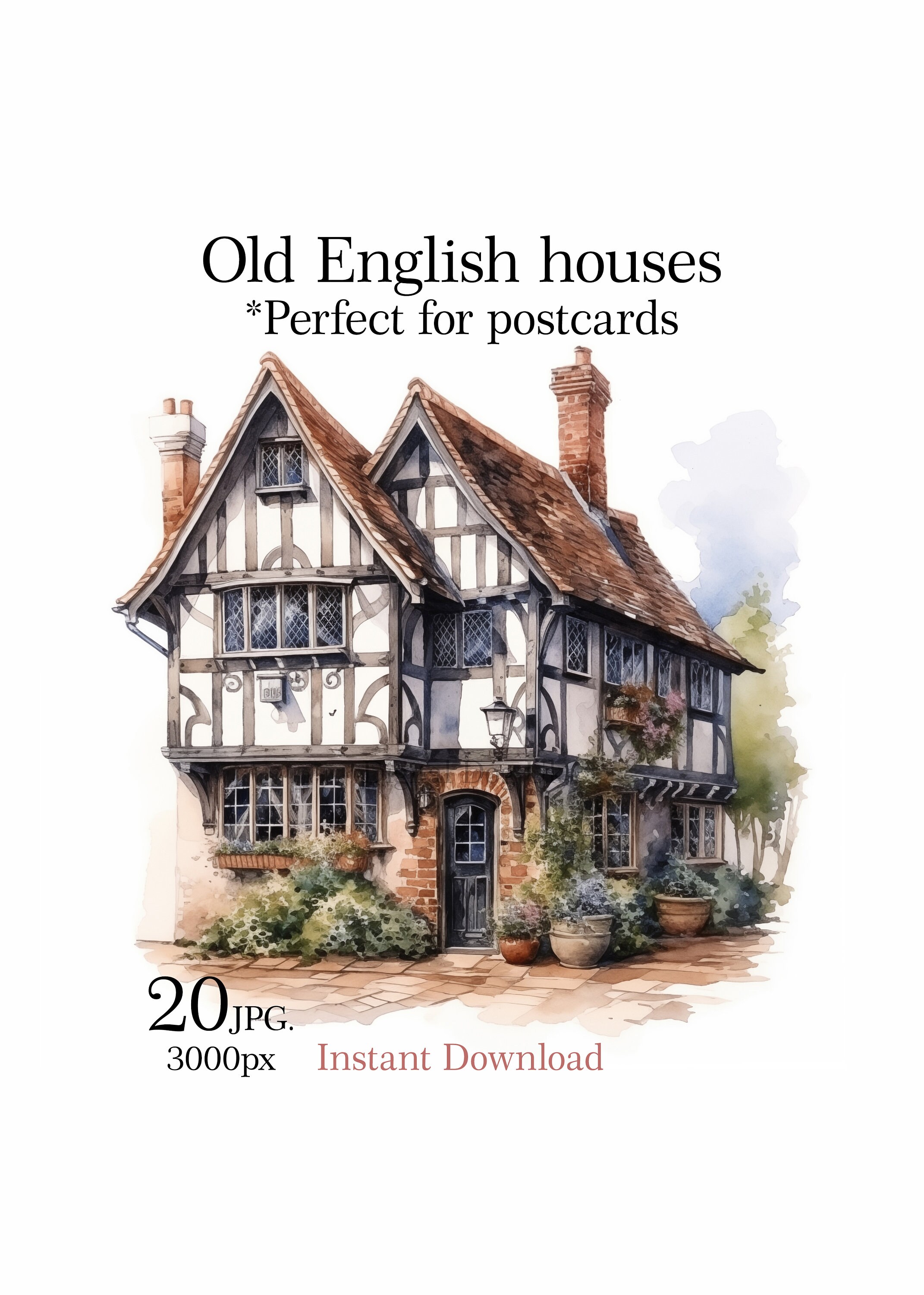 Old English Houses Clipart Watercolor London, Tudor, Britain, Half ...