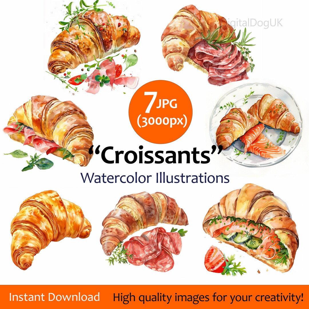 Watercolor Clipart Bundle Croissants, Scrap Journal, Paper Crafts ...