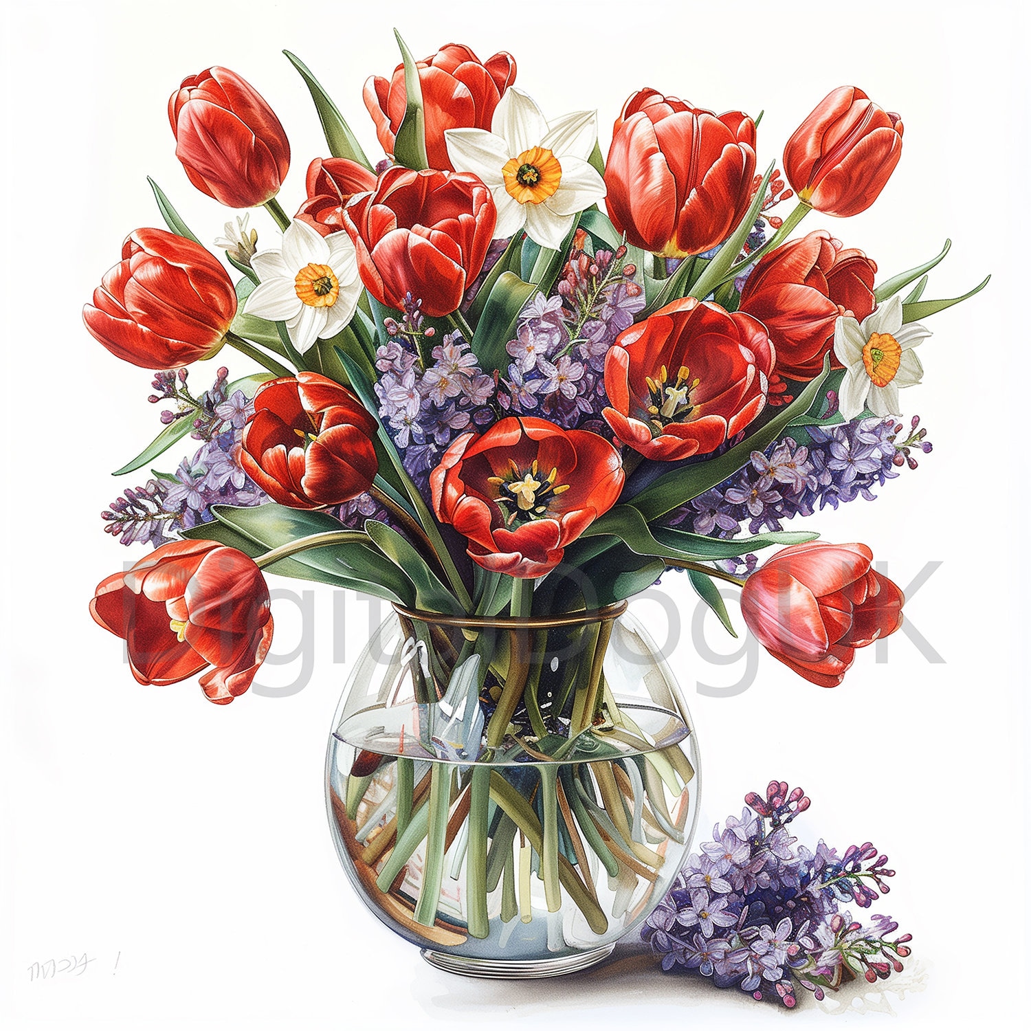 Flower Clipart Bouquet Tulips, Daffodils, Spring Flower Bundle ...