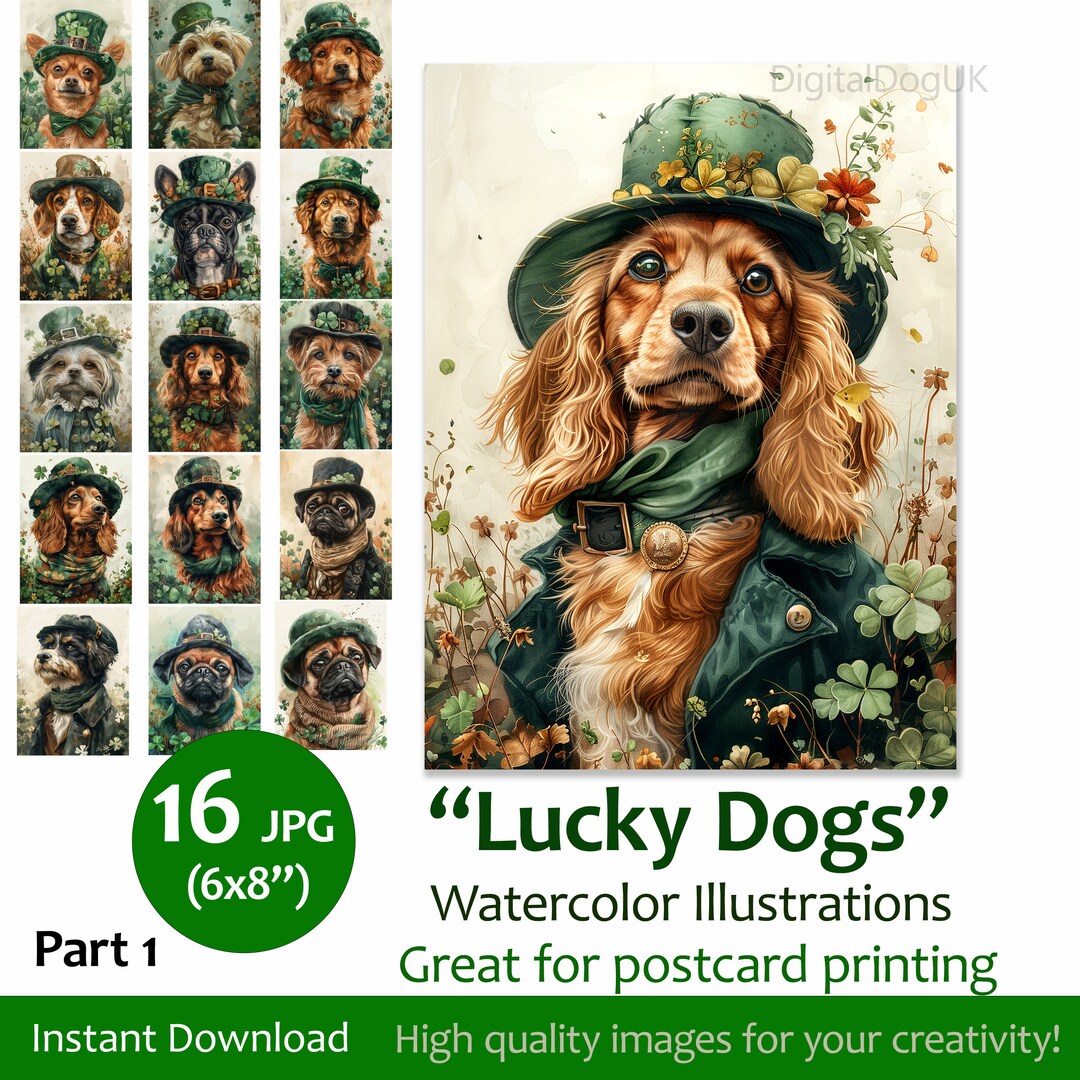 St Patricks Day Lucky Dog Clipart Bundle, Weird Dog Leprechaun Clover ...