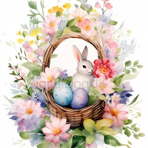 Watercolor Clipart Easter Cards With Bunnies, Easter Watercolor Art ...