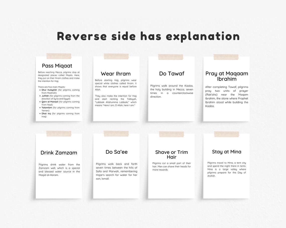 Hajj Rituals Flashcards, Step by Step Hajj Cards, Hajj Journey for Kids ...