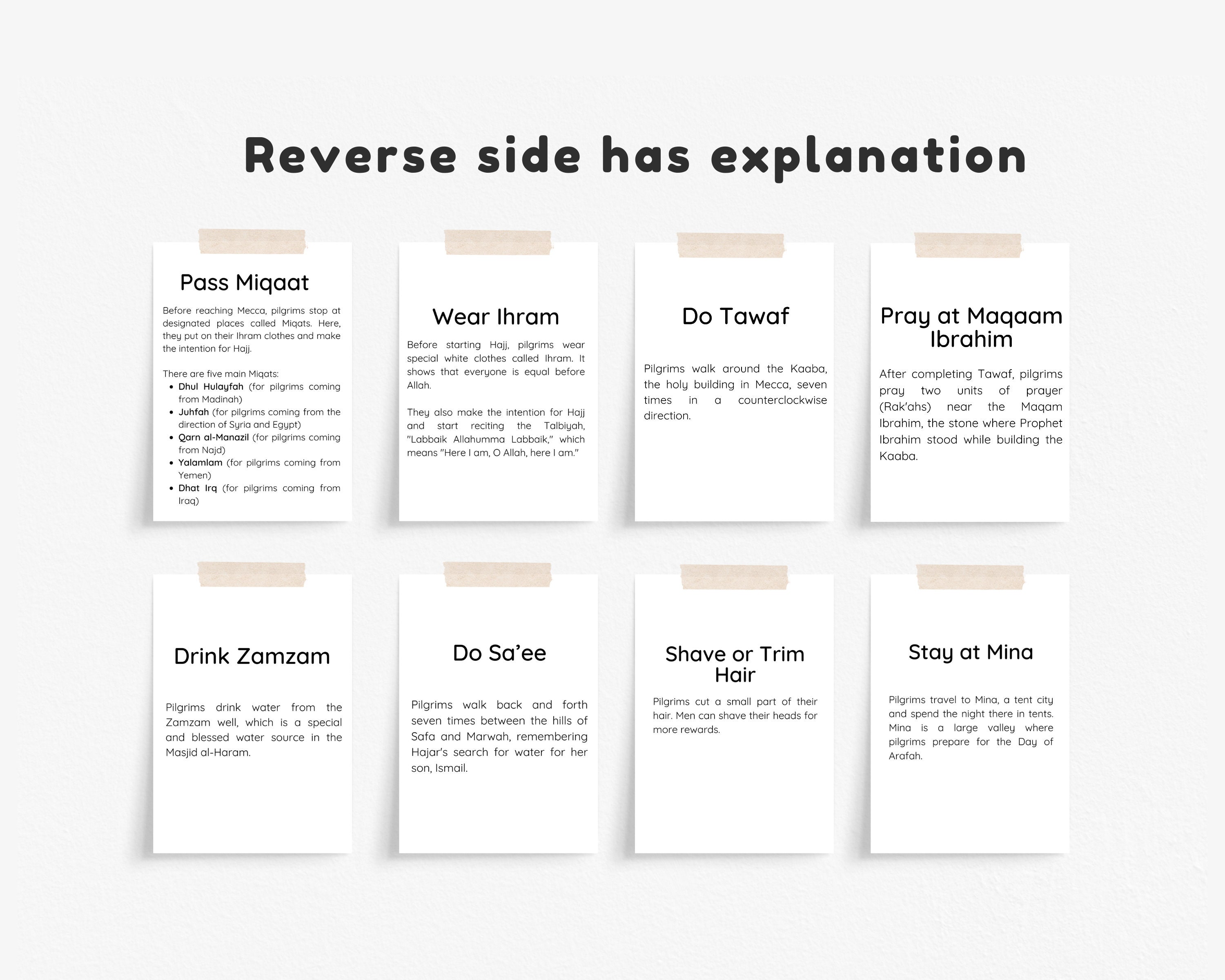 Hajj Rituals Flashcards, Step by Step Hajj Cards, Hajj Journey for Kids ...