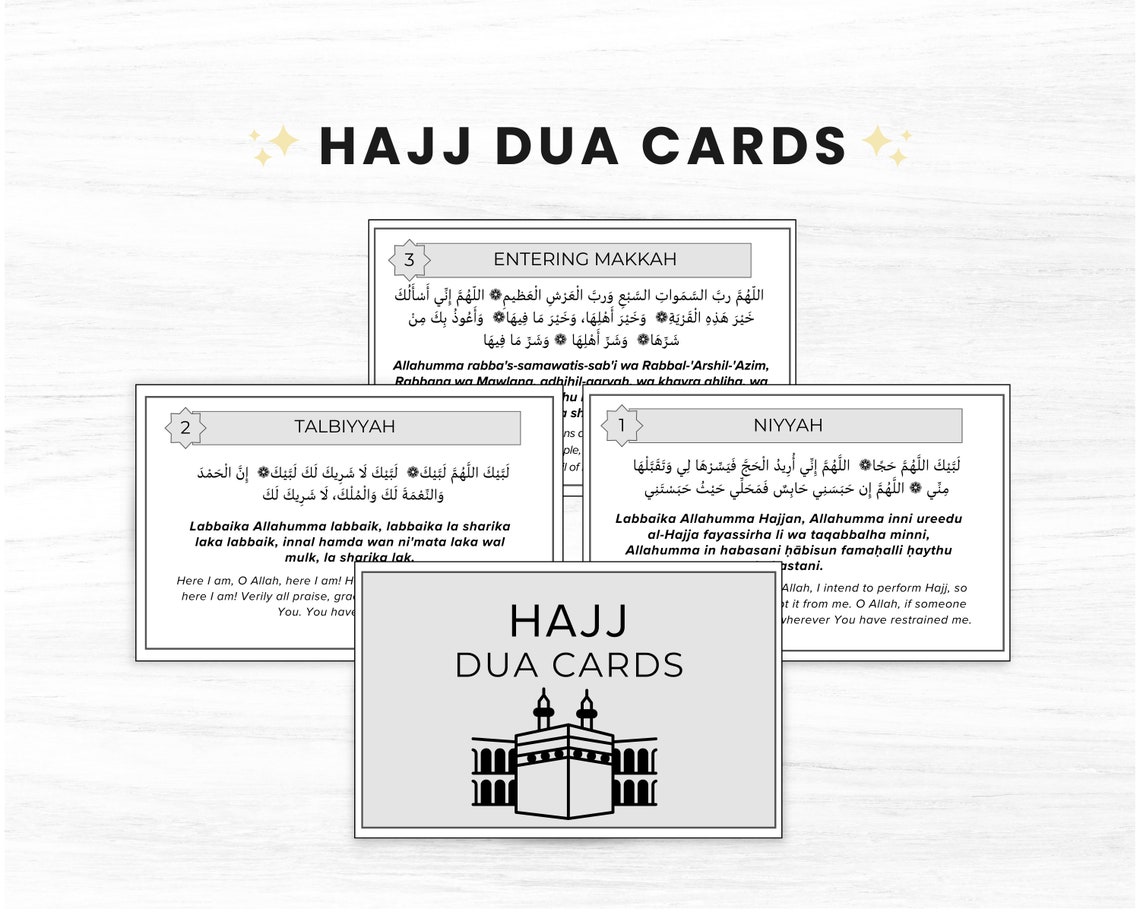 Hajj Dua Cards, Hajj Duas Printable Cards, Hajj Flashcards, Prayer Cards, Islamic Dua, Dua ...