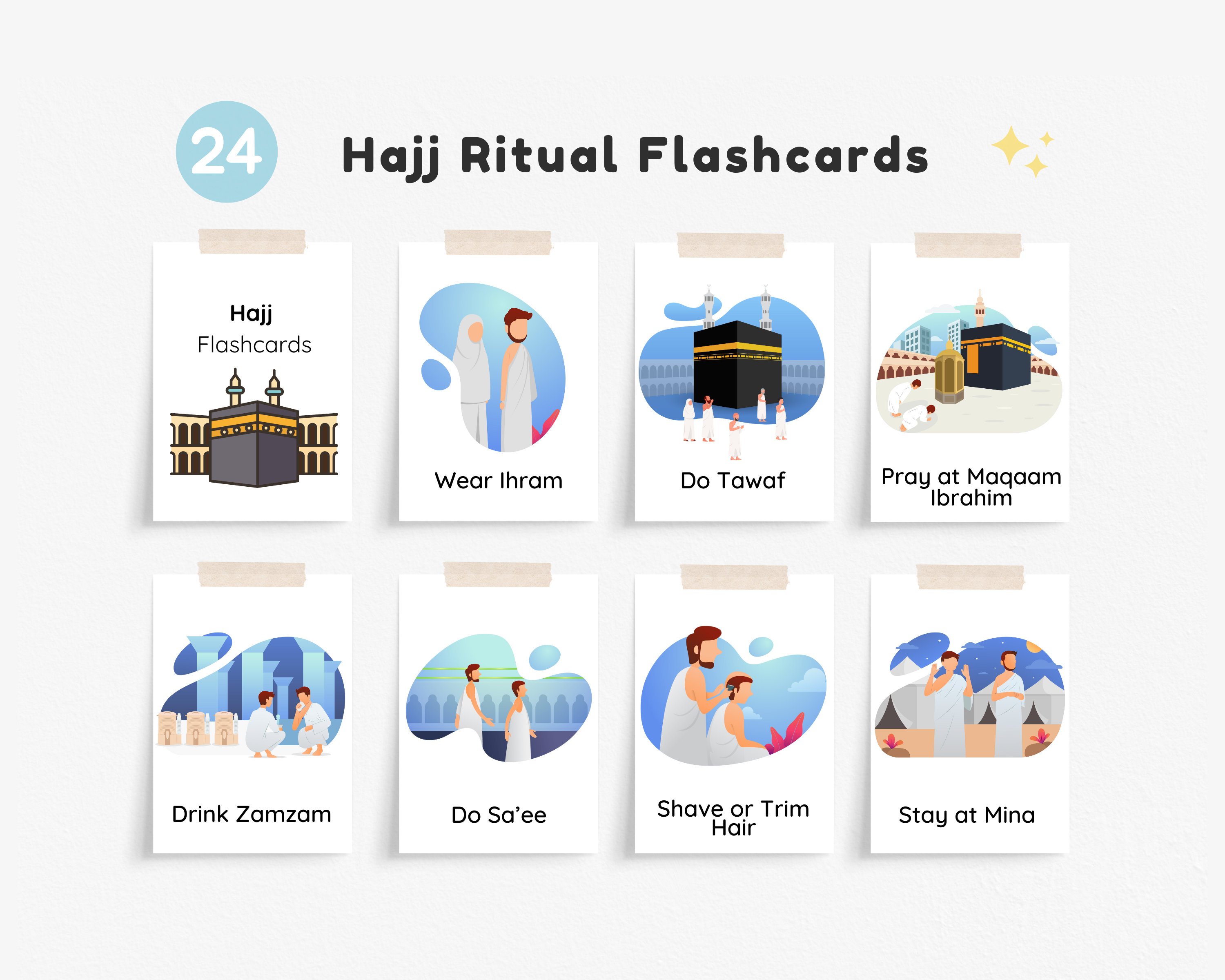 Hajj Rituals Flashcards, Step by Step Hajj Cards, Hajj Journey for Kids ...