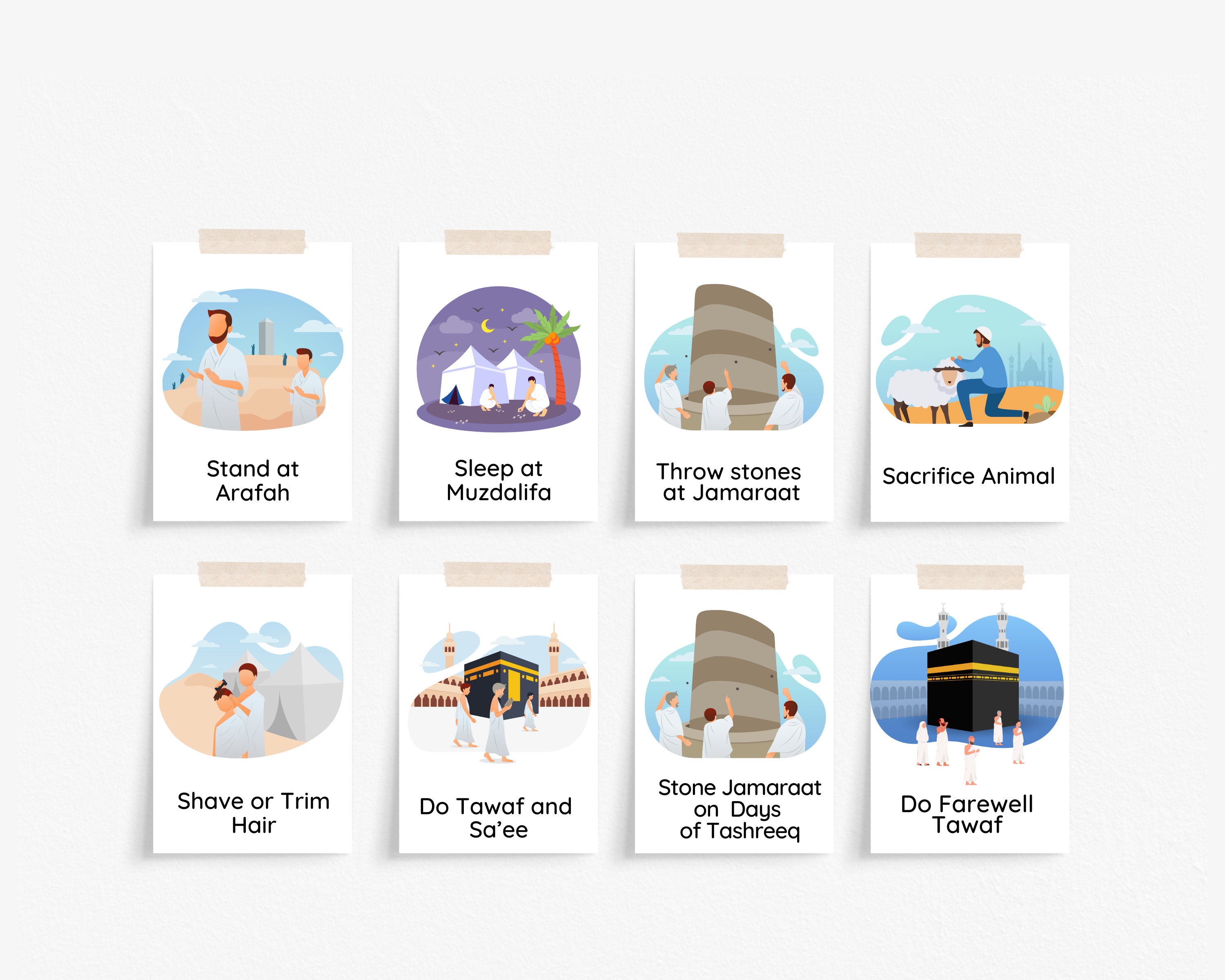 Hajj Rituals Flashcards, Step by Step Hajj Cards, Hajj Journey for Kids ...