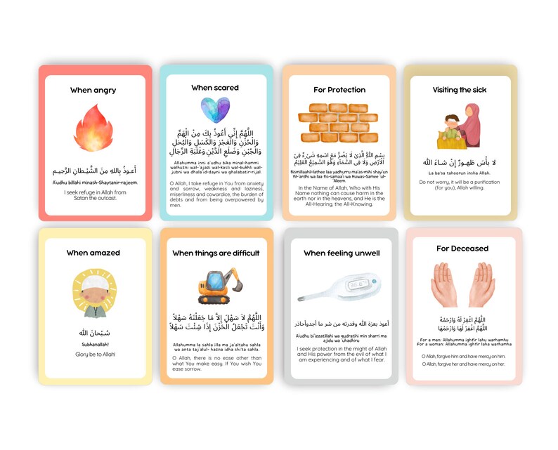 Kids Dua Cards, Islamic Kids Printables, Duas for Kids, Children Dua Book, Prayer Cards, Dua ...