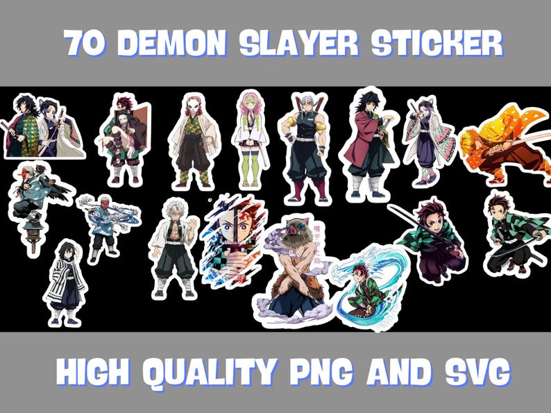 Demon Slayer Stickers Digital Download 70 Printable Anime PNG & SVG ...