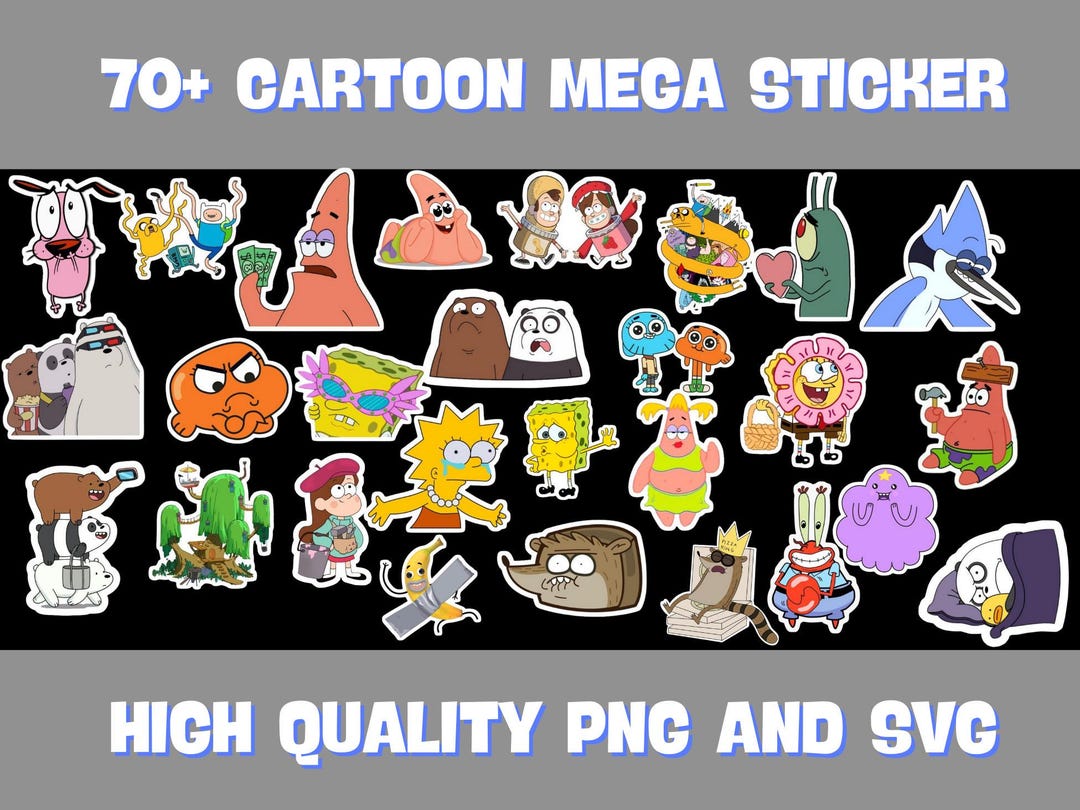 70 Cartoon Character Sticker Pack Printable Digital Stickers Laptop ...