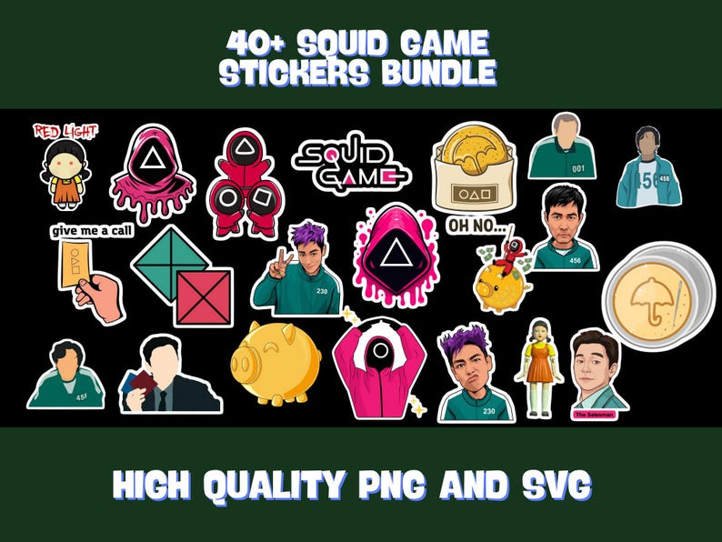 40 Squid Game Sticker Pack Printable Digital Stickers Laptop, Macbook ...