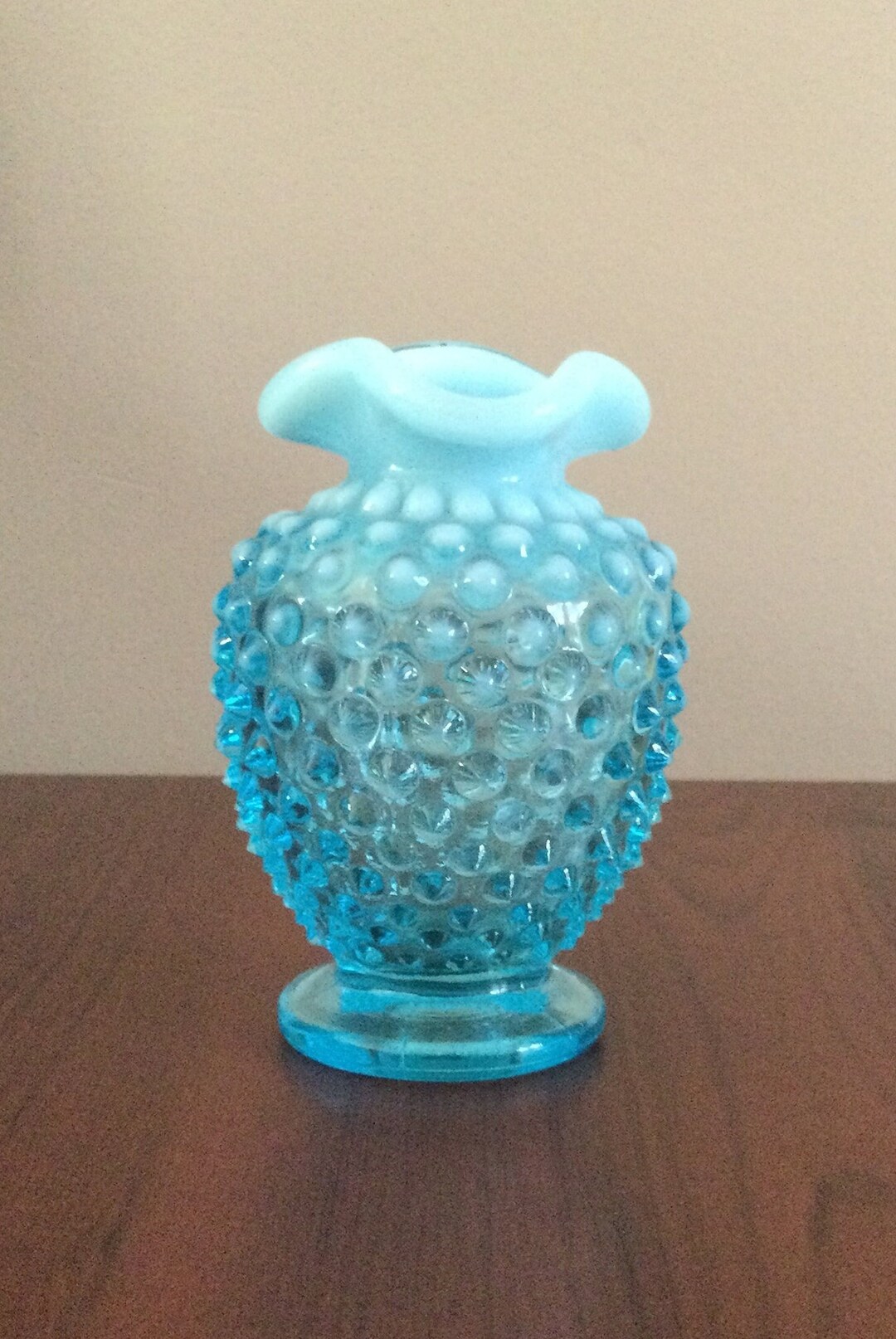 3.5 Inch Vintage Blue Opalescent Fenton Collectable Hobnail Vase With ...