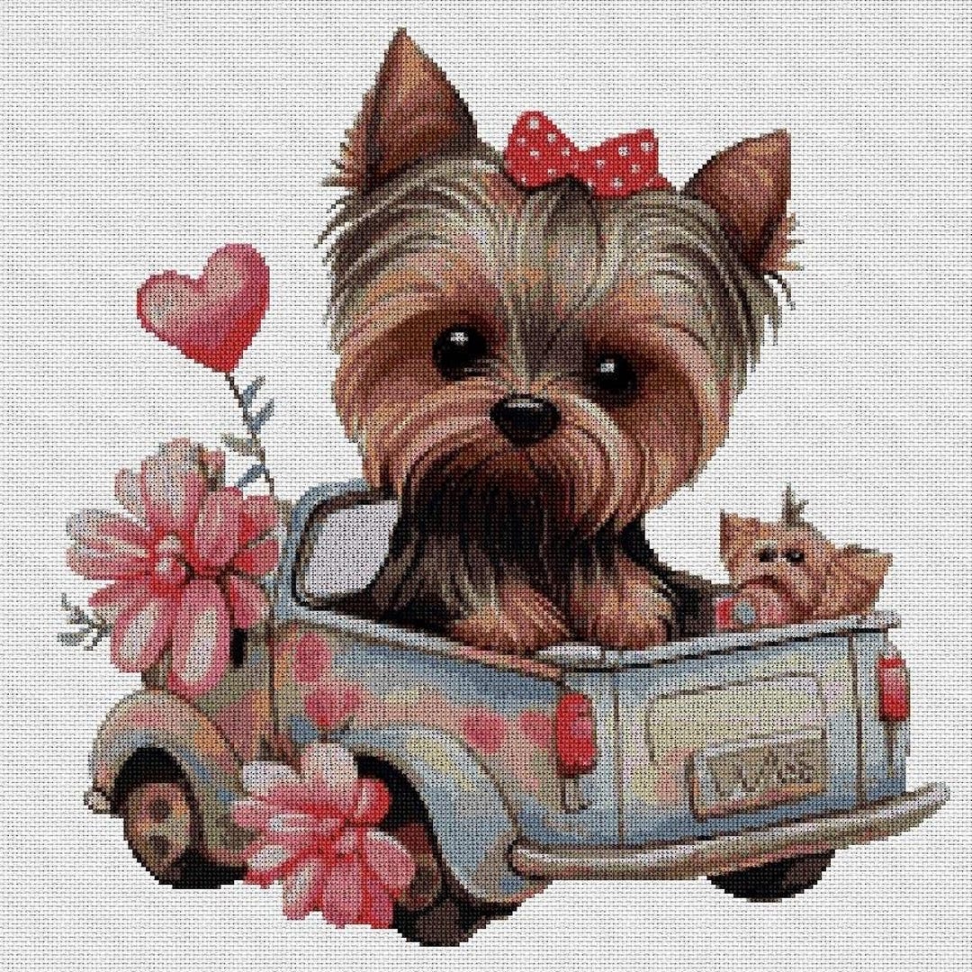 Printable PDF Cross Stitch Pattern. Yorkie With Stroller. - Etsy