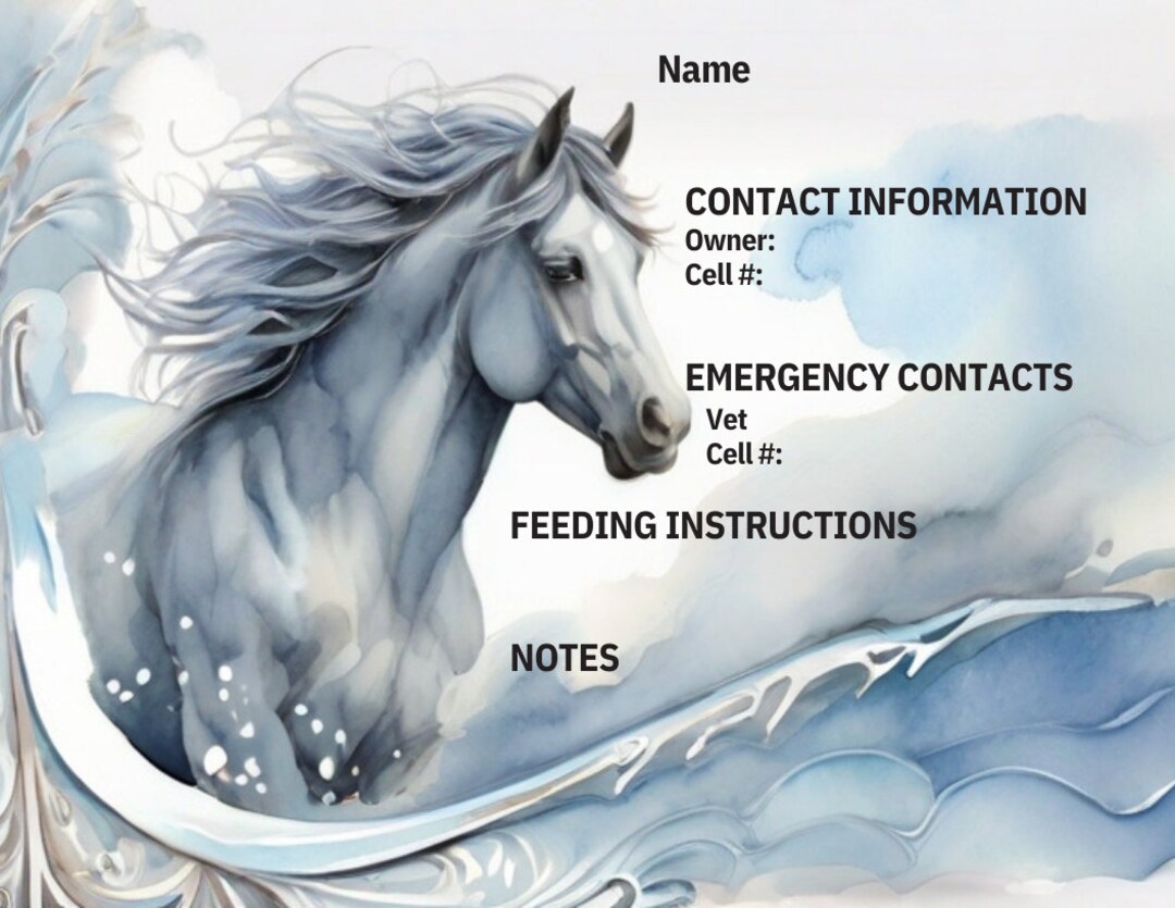 Icy Blue Custom Horse Barn Stall Card Digital Download Print-at-home ...