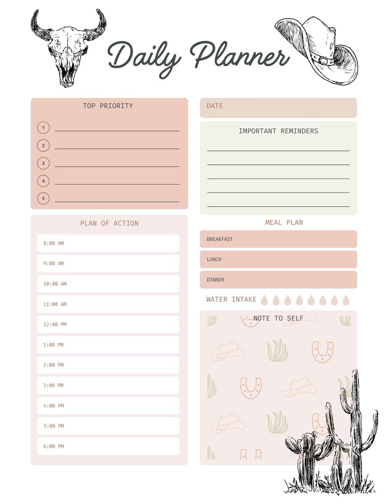 Western Daily Planner Printable - Etsy