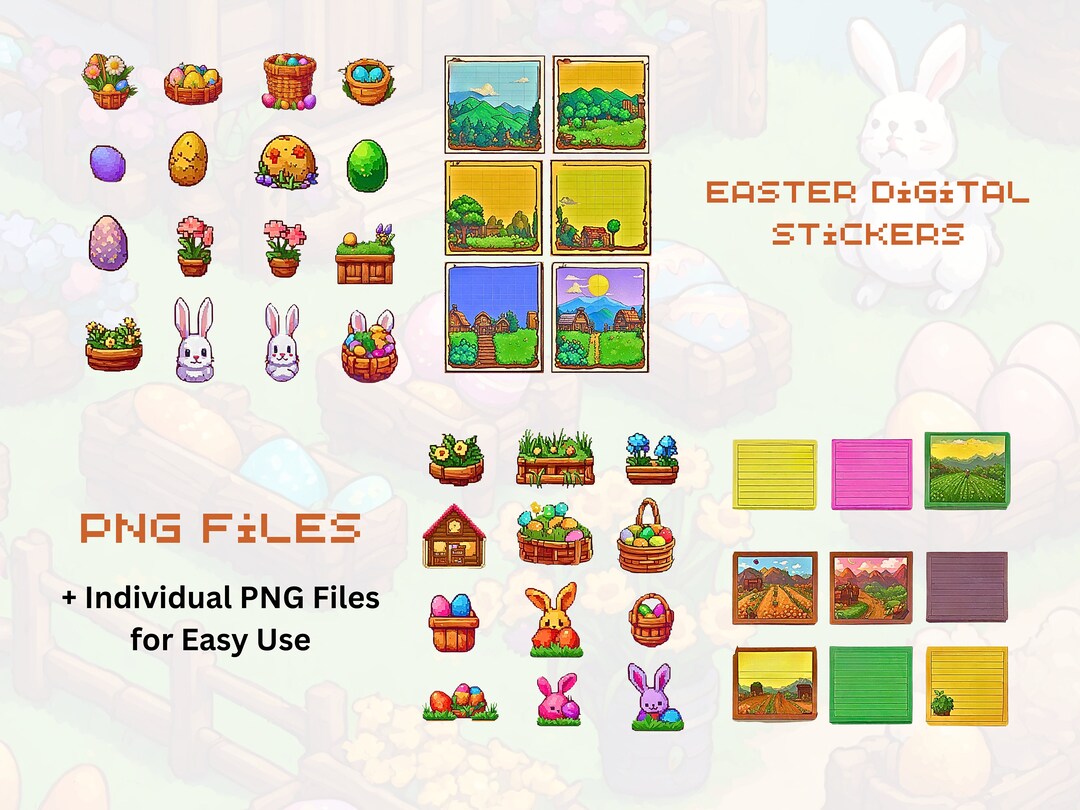 43 Easter Pixel Penly Digital Stickers, Easter Bunny, PNG Sheets and ...