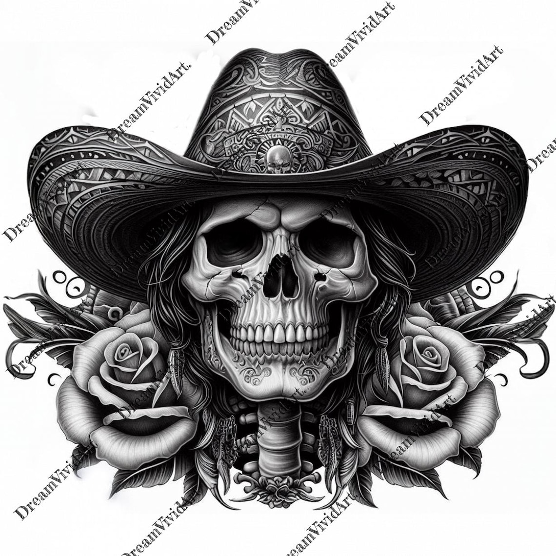 Skeleton Cowboy Tattoo Design, Digital Clipart, Mexican Skull Clip Art ...