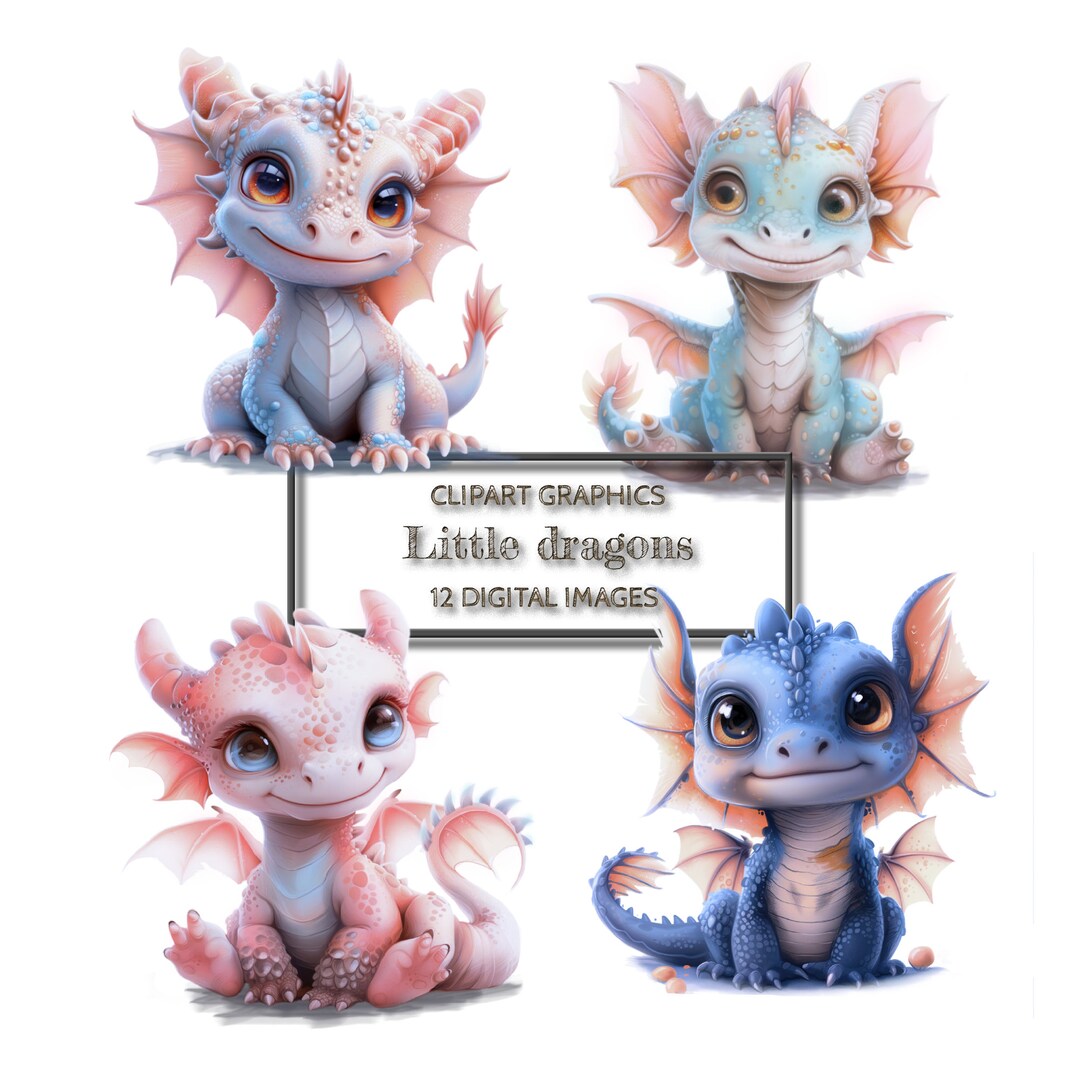 12 Little Dragons Clipart, Cute Dragons PNG, Dragons Printable, Cute ...
