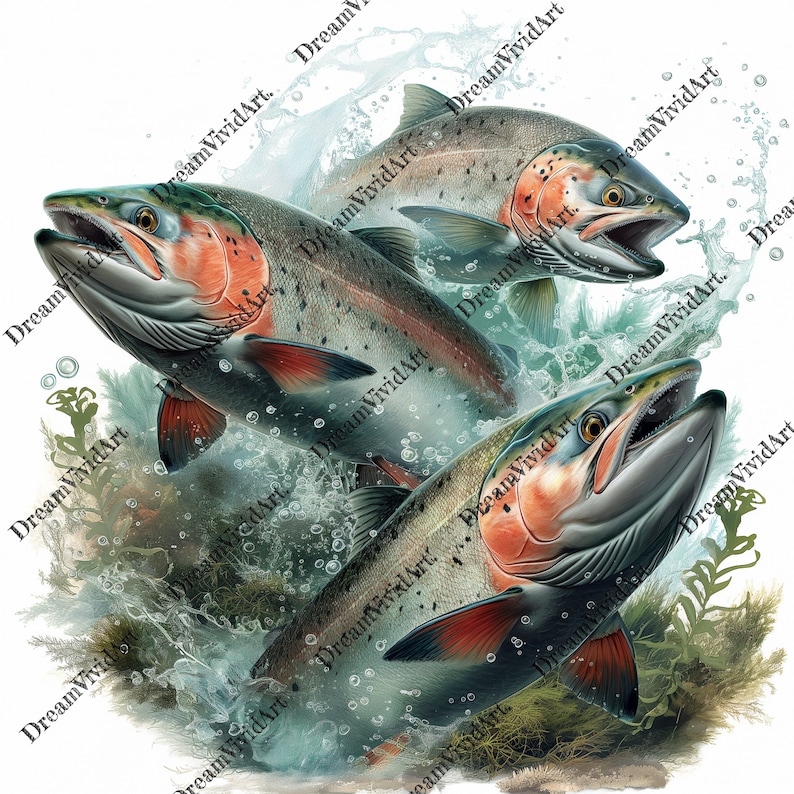 6 Salmon Clipart, Salmon PNG, Fishing, Digital Graphic, Instant ...