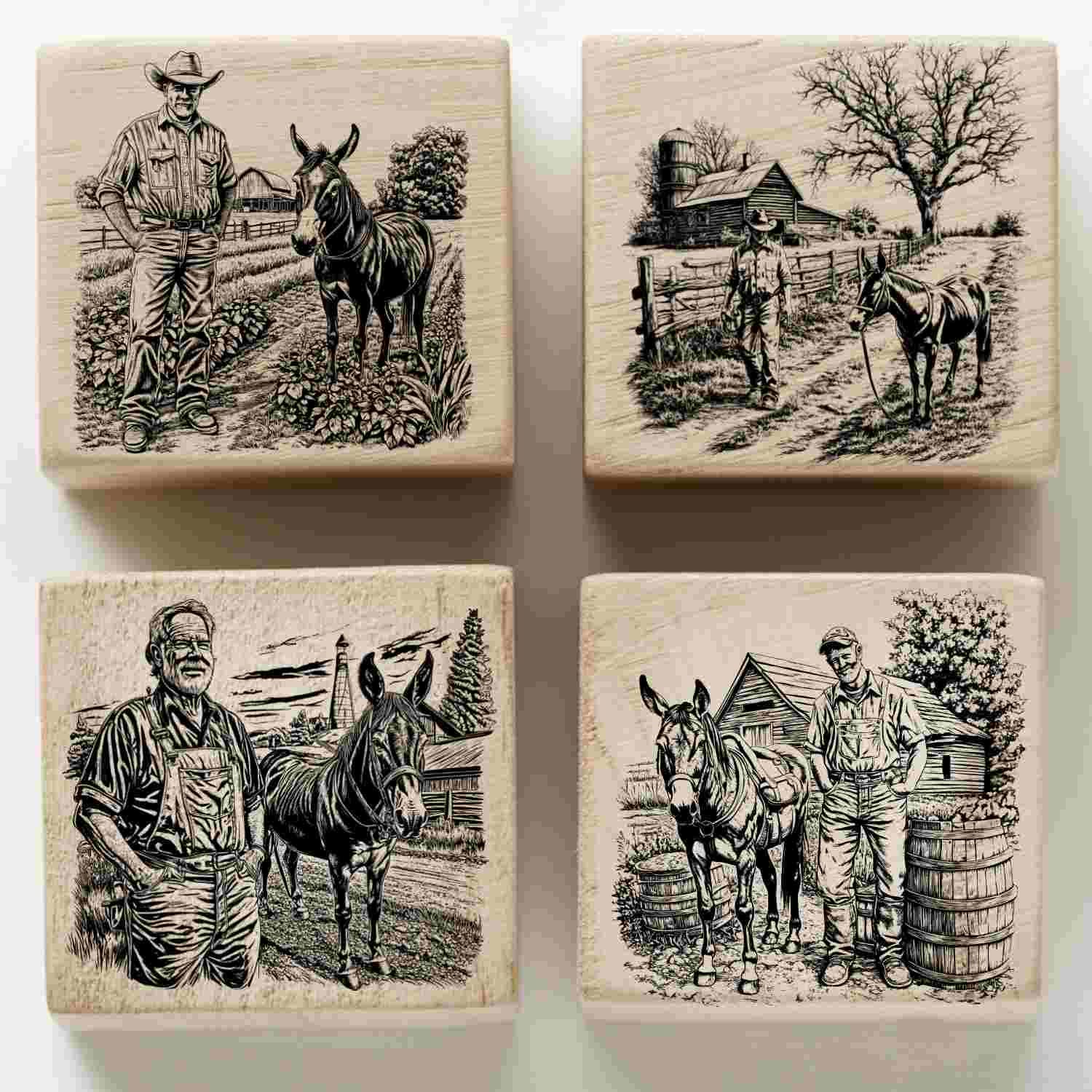 Bundle 4 Farmer and Mule, Vector for Design on Wood, T-shirts, Slate ...