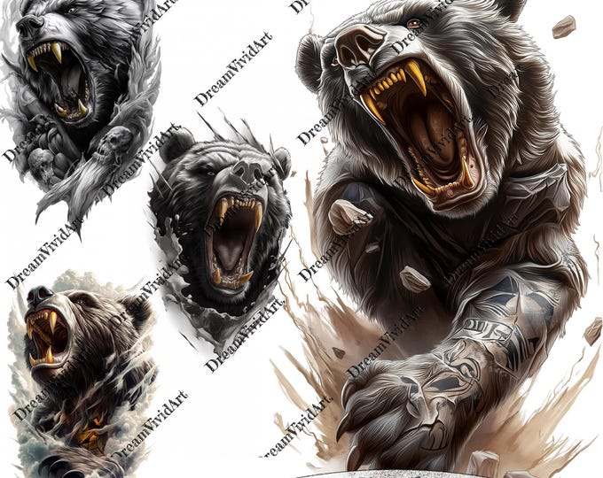 Grizzly Bear Svg, Fierce Bear Svg, Grizzly Clipart, Grizzly Svg for Fleece, Shirt, Mug, Sticker ...