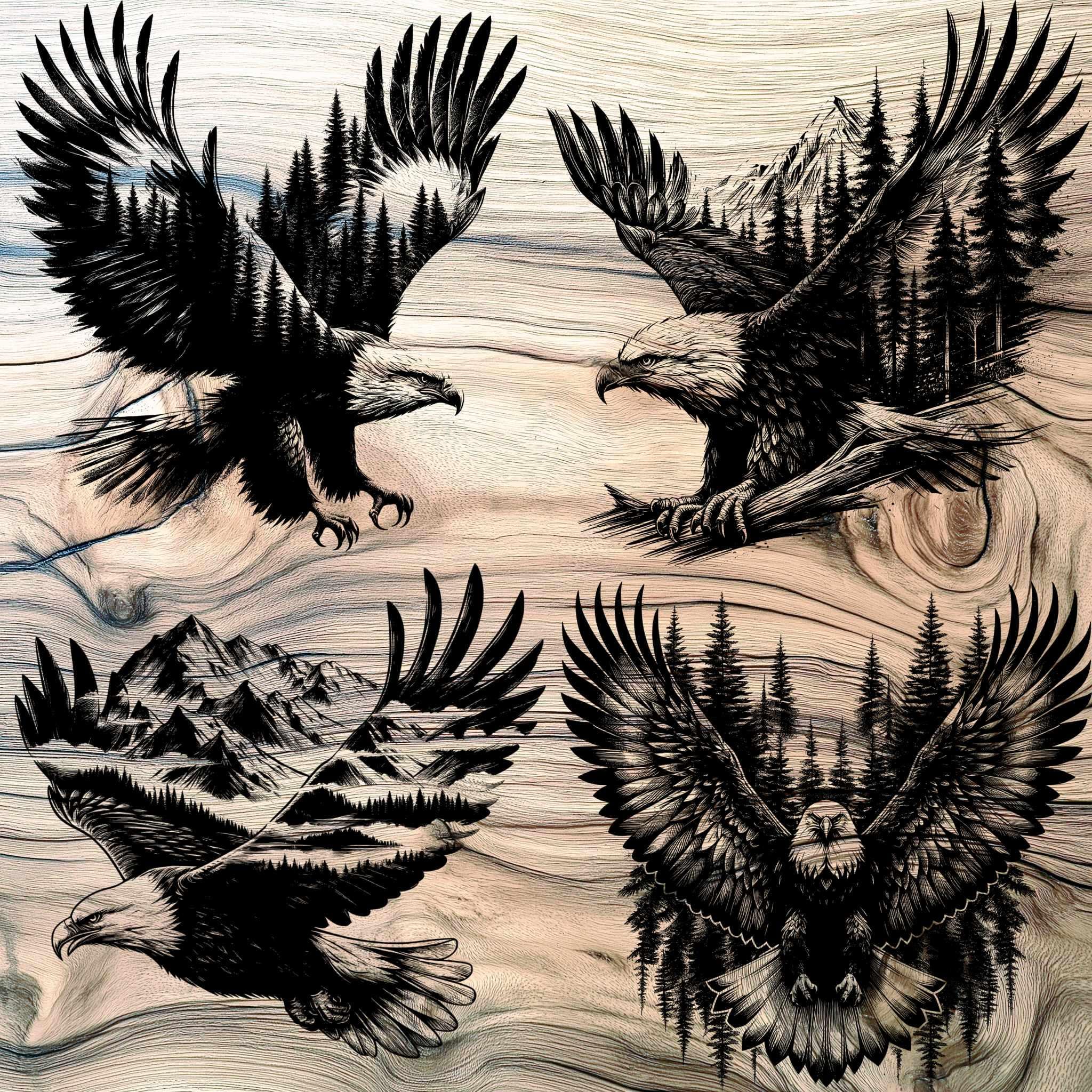 Bundle 4 Eagles, Eagle Vector for Design on Wood, T-shirts, Slate ...