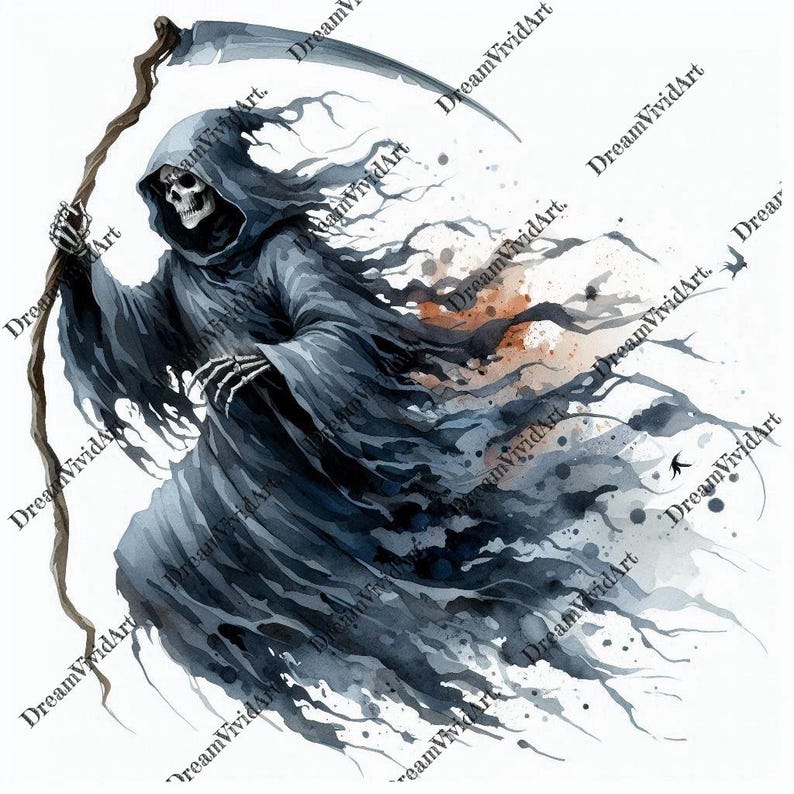 6 Airbrush Halloween Grim Reaper Clipart: Digital Art for T-shirts ...