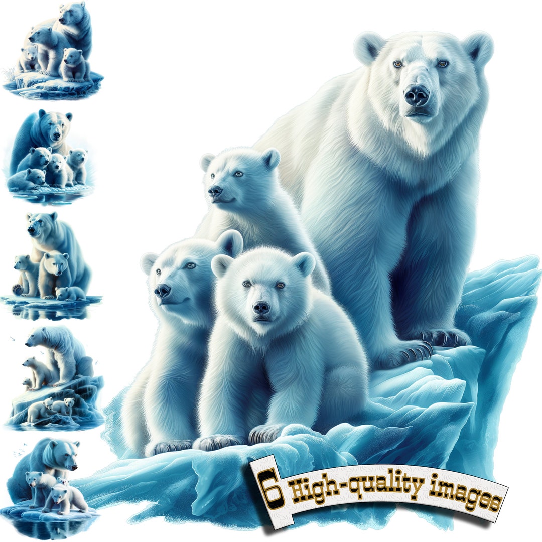 6 Polar Bear Digital Clipart PNG: Airbrush White Arctic Animal ...