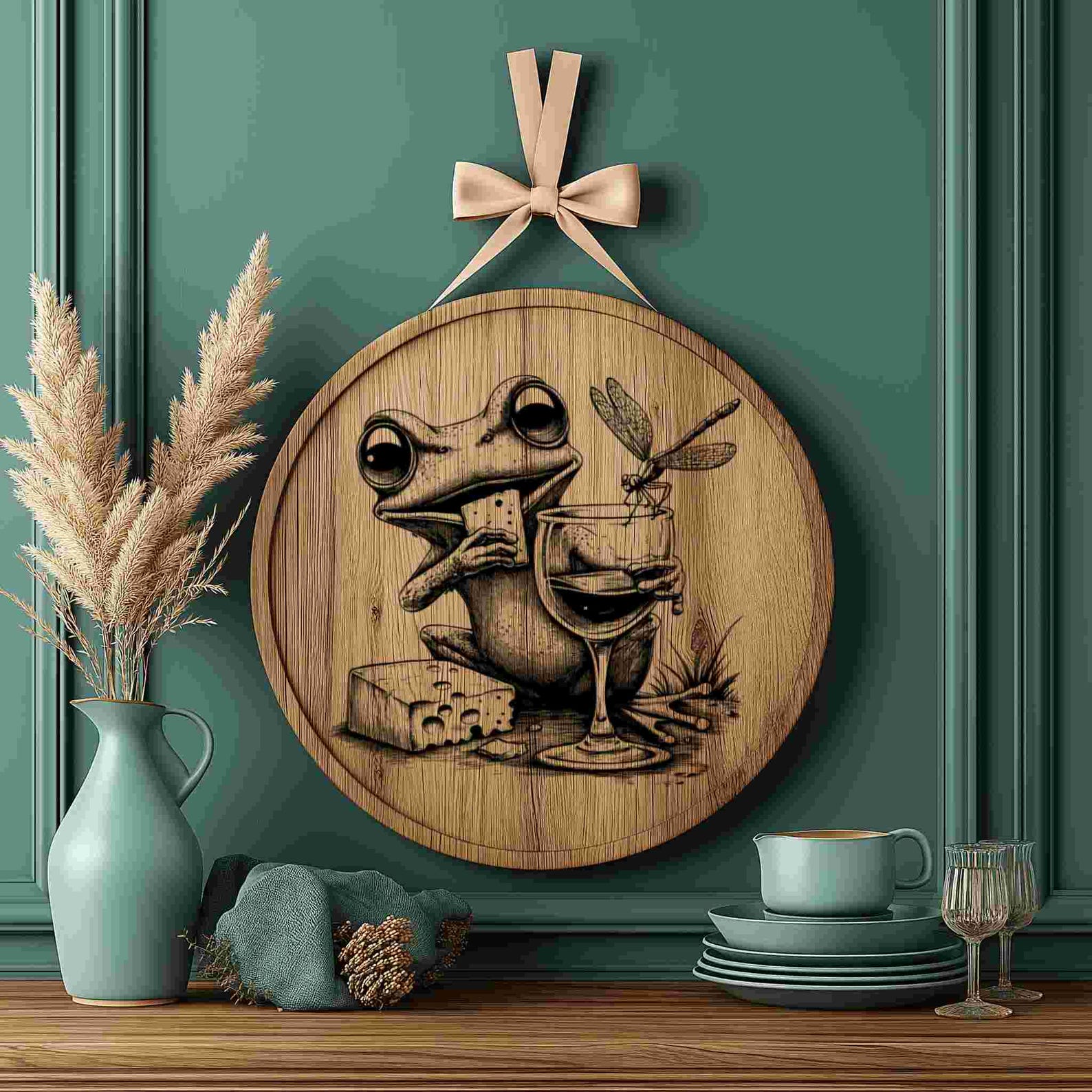 Bundle 4 Frog With Wine and Cheese, Vector for Design on Wood, T-shirts ...