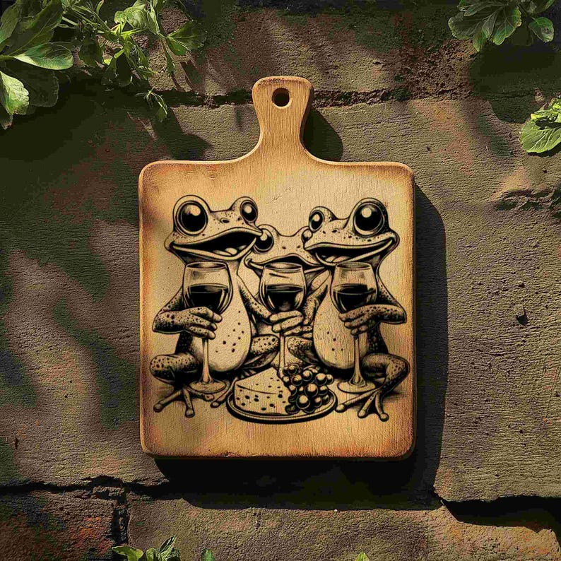 Bundle 4 Frog With Wine and Cheese, Vector for Design on Wood, T-shirts ...