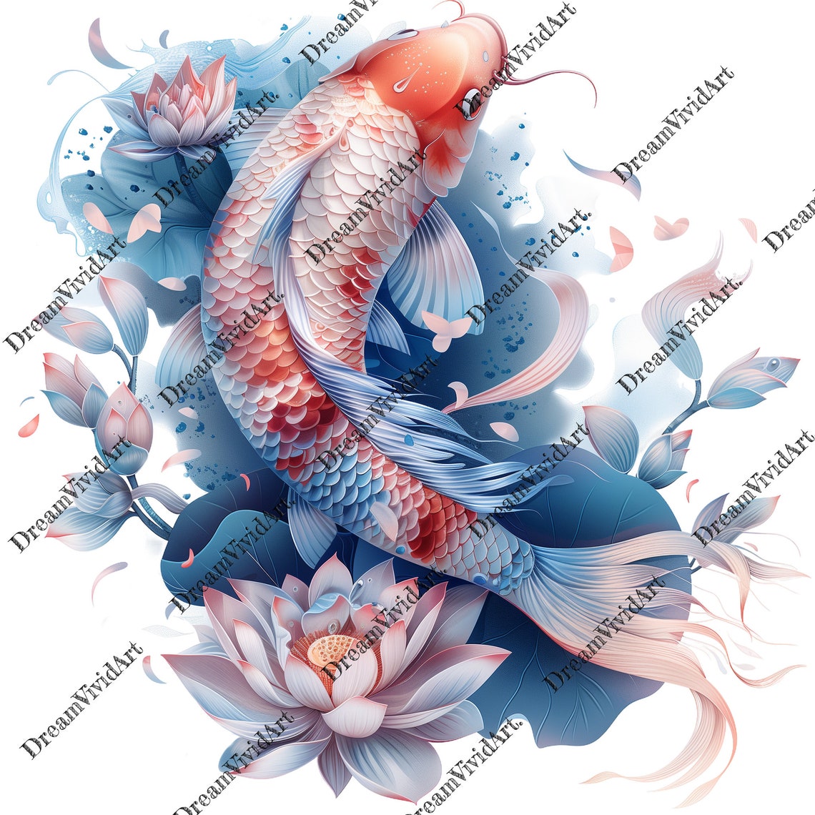 6 Koi Fish Clipart, Koi Fish PNG, Japanise Carp, Digital Graphic ...