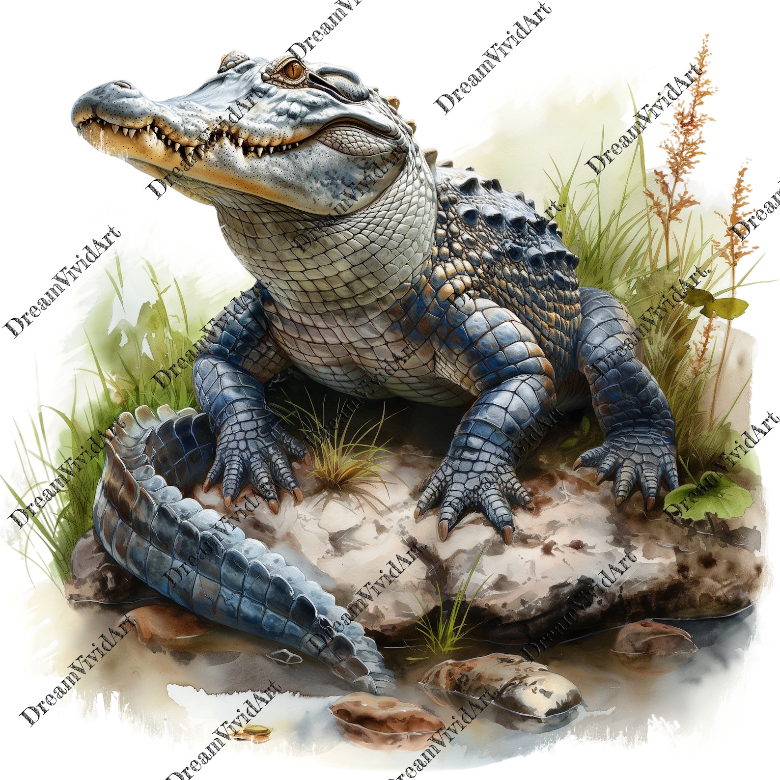 6 Crocodile in Swamp, Crocodile Watercolor, Crocodile Clipart, Digital ...