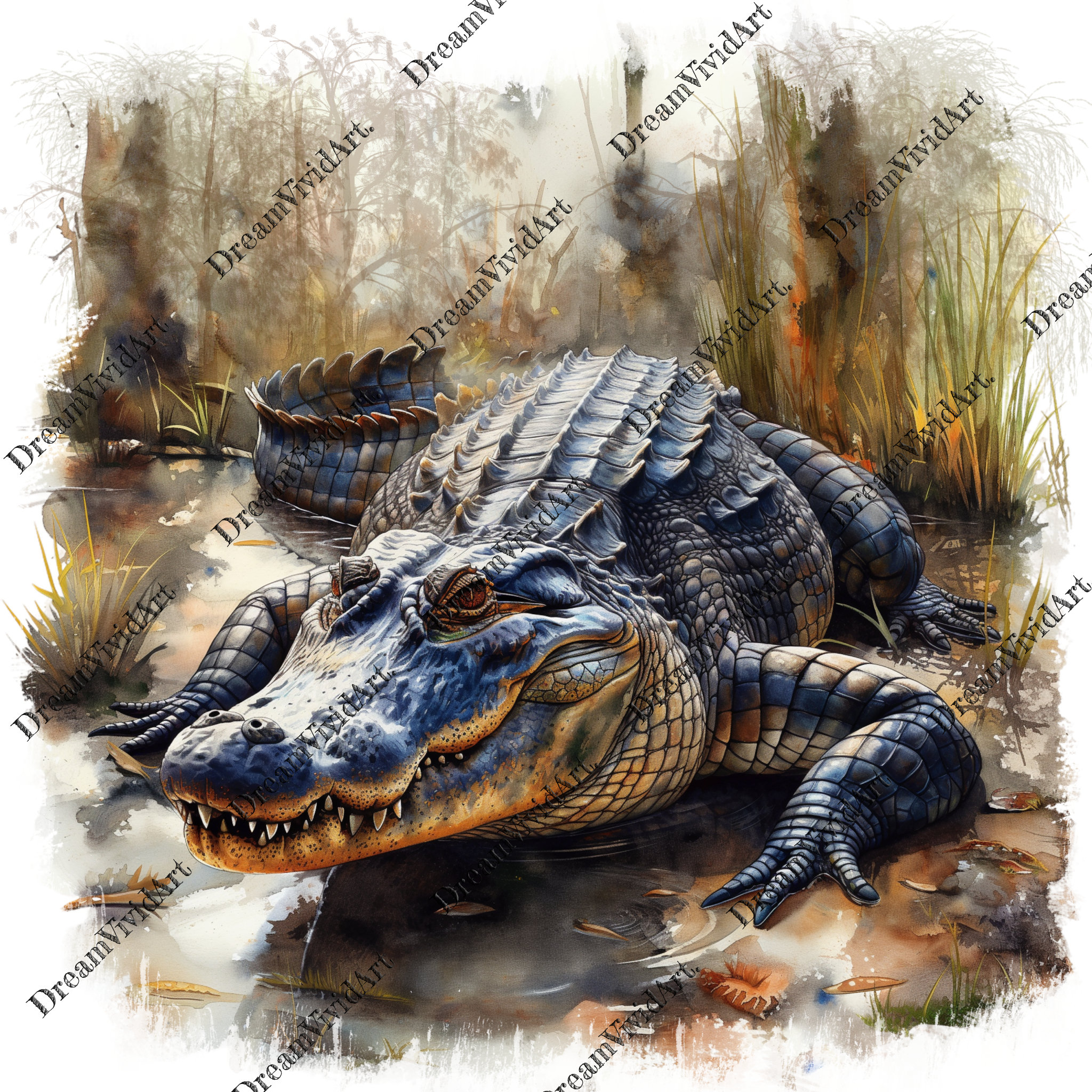 6 Crocodile in Swamp, Crocodile Watercolor, Crocodile Clipart, Digital ...