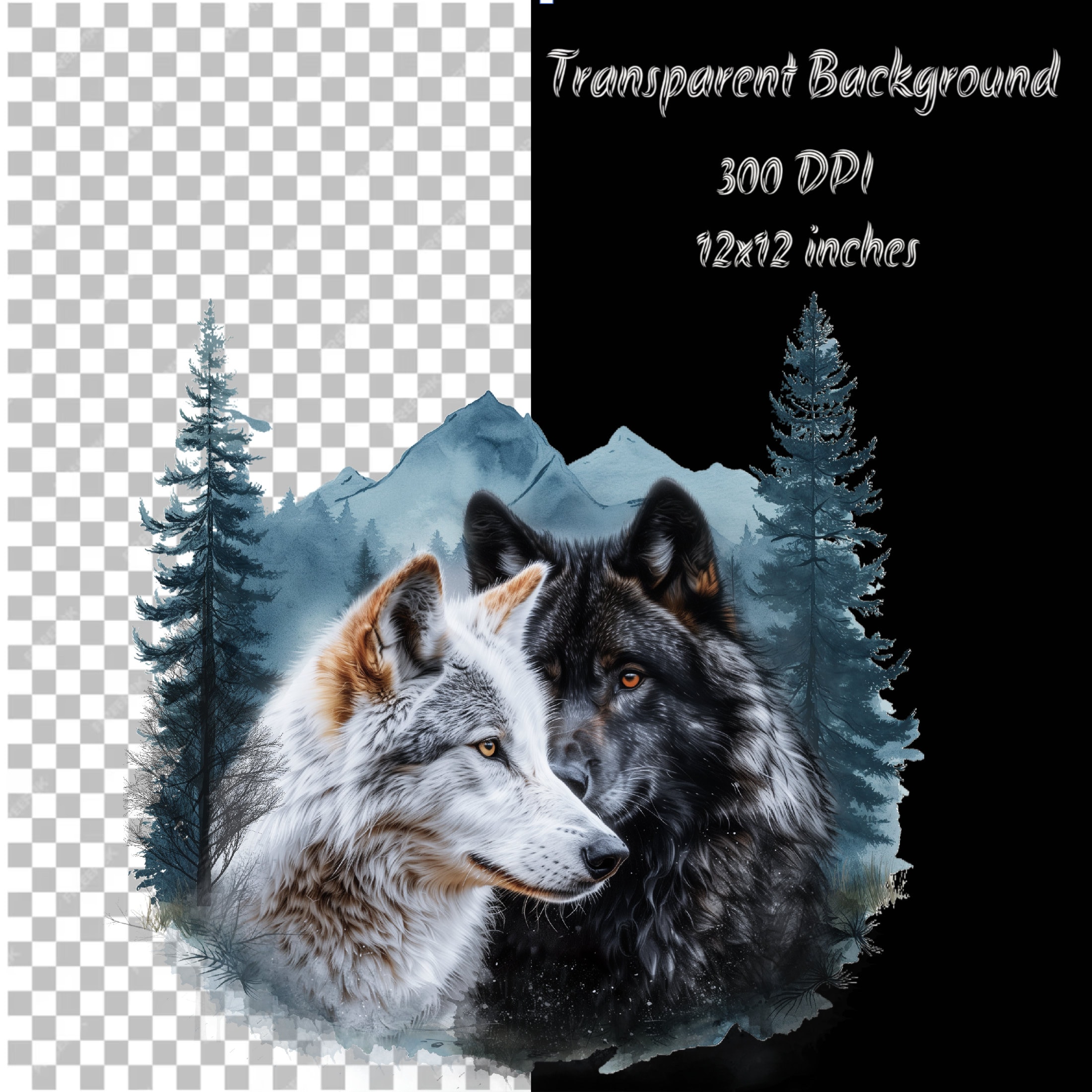 6 Wolves Double Exposition, Wolf Clipart PNG, Digital Graphic, Instant ...