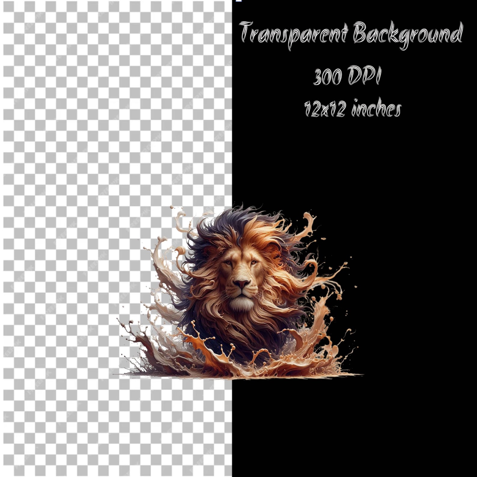 6 Lion in a Dynamic Splash, Lions Clipart PNG, Digital Graphic, Instant ...