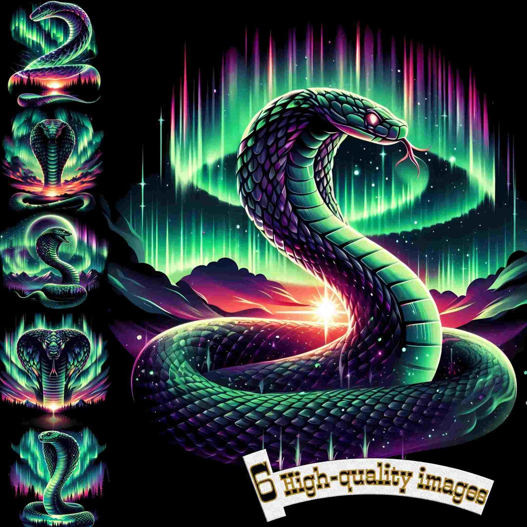 6 Glowing Neon Snake Aurora Borealis Clipart: PNG for T-shirts ...