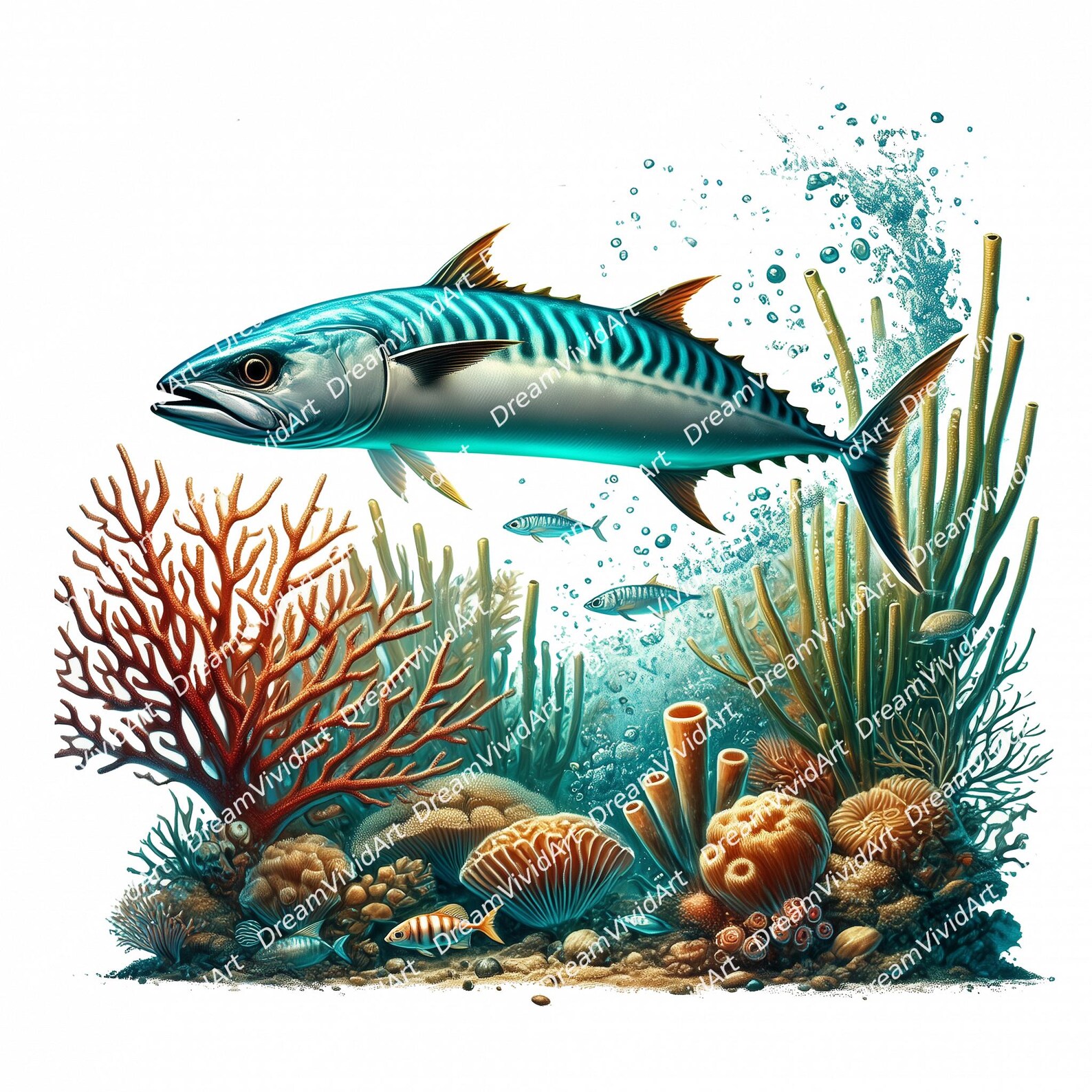 6 Mackerel Fish Clipart, Mackerel Clipart PNG, Fishing, Digital Graphic ...